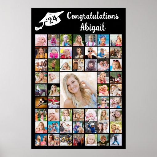 Graduation Congratulations Name 55 Photo Collage Poster | Zazzle