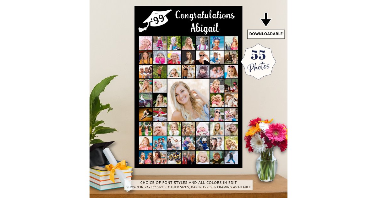 Graduation Congratulations Name 55 Photo Collage Poster | Zazzle