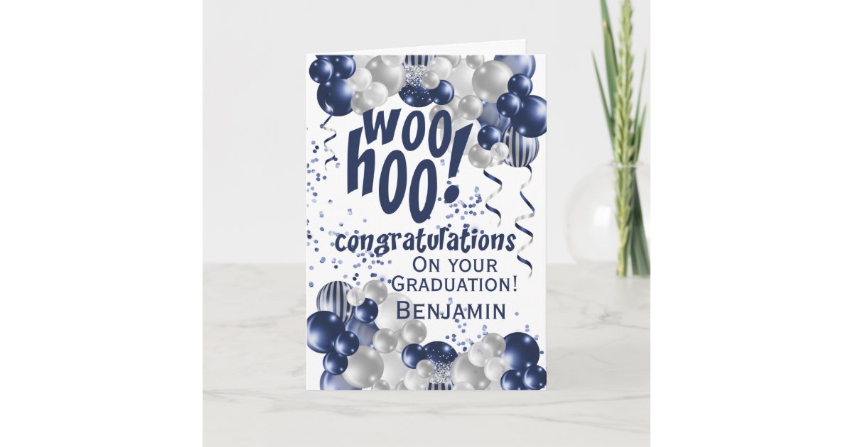 Graduation Congratulations Navy Balloon Card | Zazzle