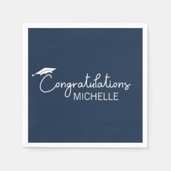 Graduation Congratulations Navy Blue White Script Napkins | Zazzle