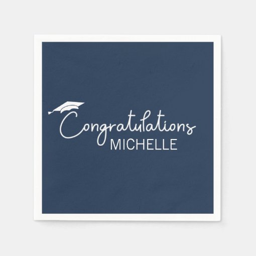 Graduation Congratulations Navy Blue White Script Napkins | Zazzle