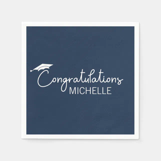 Graduation Congratulations Navy Blue White Script Napkins | Zazzle