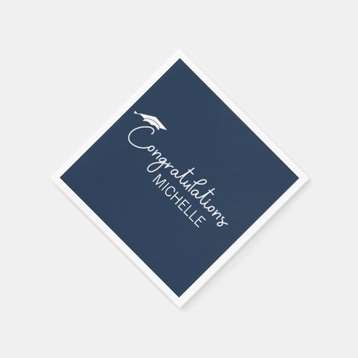 Graduation Congratulations Navy Blue White Script Napkins | Zazzle