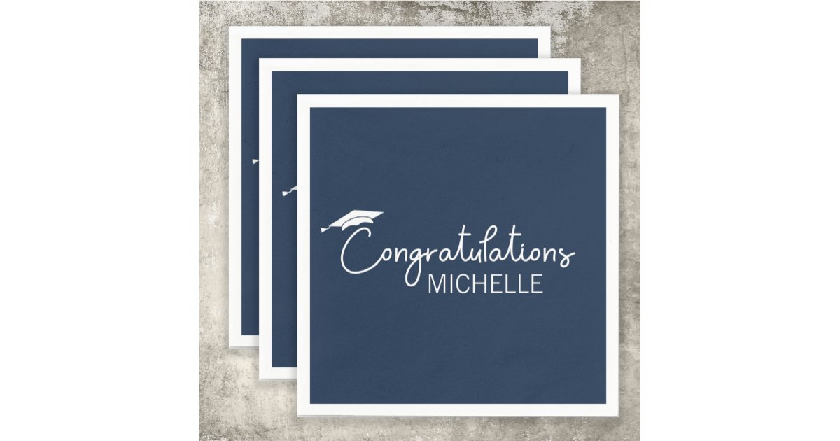 Graduation Congratulations Navy Blue White Script Napkins | Zazzle