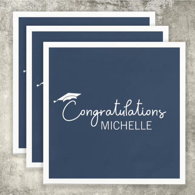 Graduation Congratulations Navy Blue White Script Napkins | Zazzle