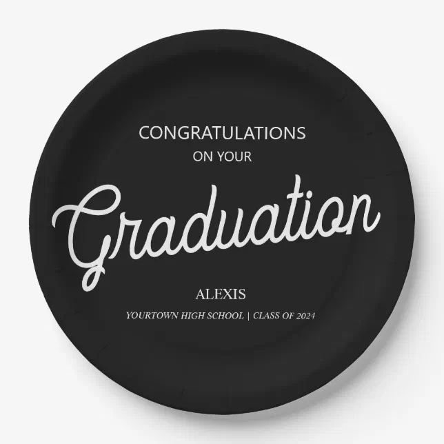 Graduation Congratulations Party Black White Paper Plates | Zazzle