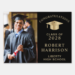 Graduation Congratulations Photo Black Yard Sign | Zazzle