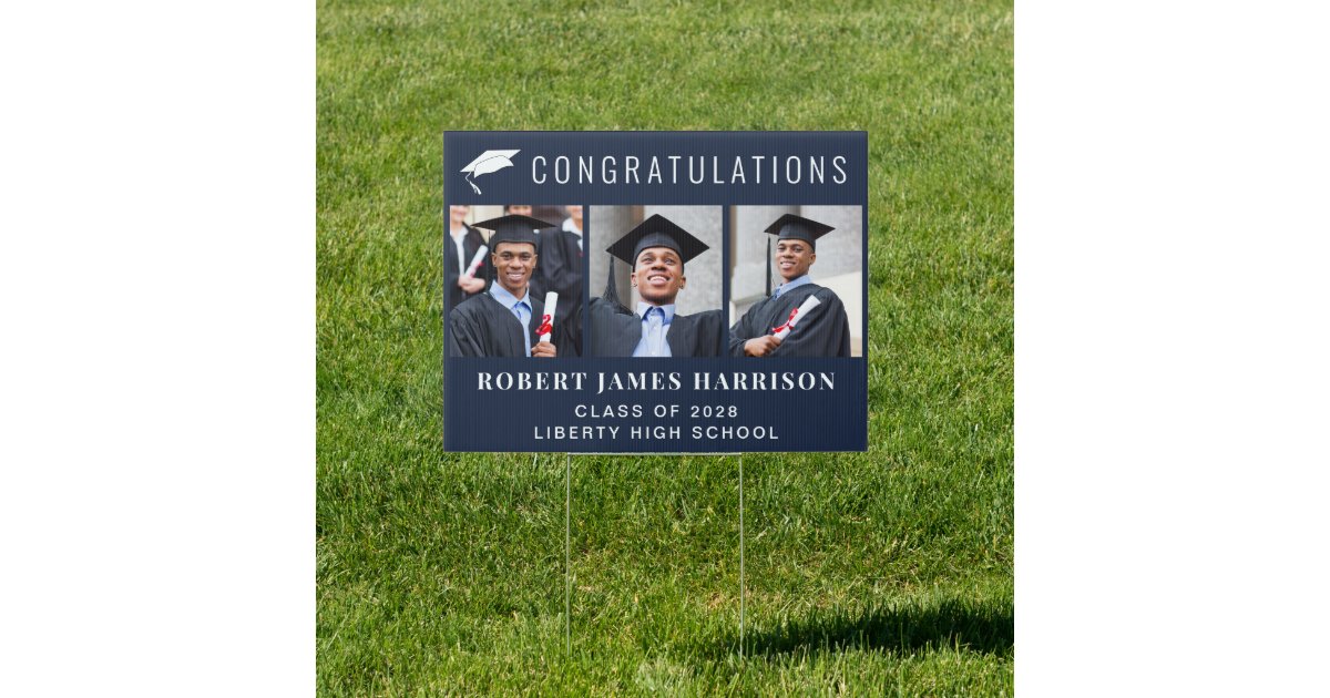 Graduation Congratulations Photo Blue Sign | Zazzle