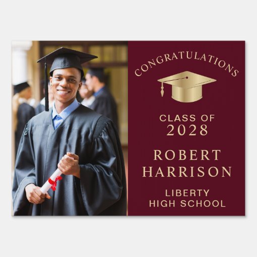 Graduation Congratulations Photo Burgundy Yard Sign | Zazzle