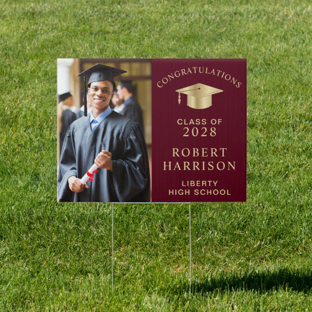 Graduation Congratulations Photo Burgundy Yard Sign | Zazzle