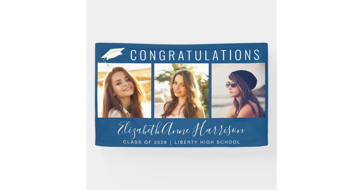 Graduation Congratulations Photo Collage Blue Banner | Zazzle
