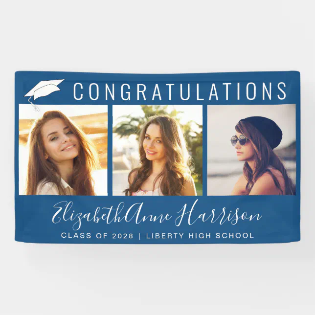 Graduation Congratulations Photo Collage Blue Banner | Zazzle