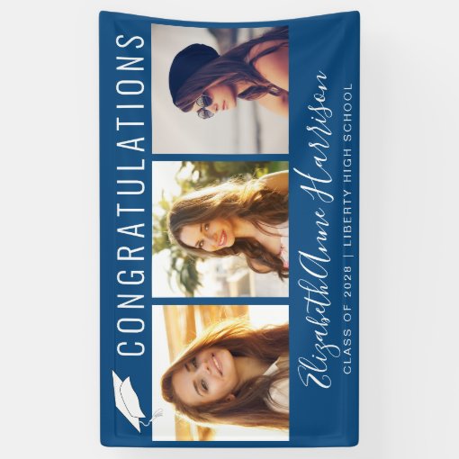 Graduation Congratulations Photo Collage Blue Banner | Zazzle