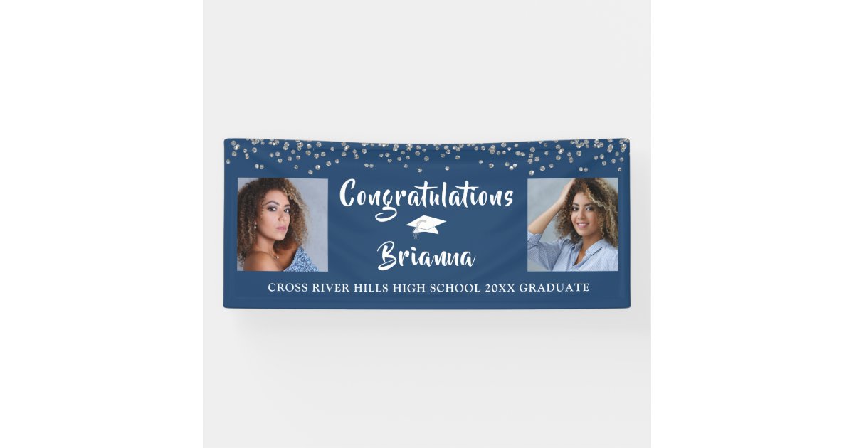 Graduation Congratulations Photo Script Blue Banner | Zazzle