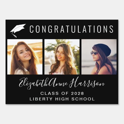 Graduation Congratulations Photos Black Sign | Zazzle