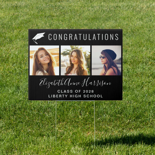 Graduation Congratulations Photos Black Sign | Zazzle