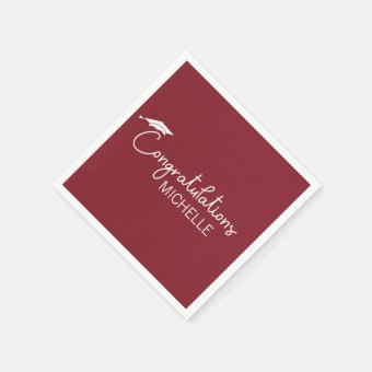 Graduation Congratulations Red White Script Simple Napkins | Zazzle