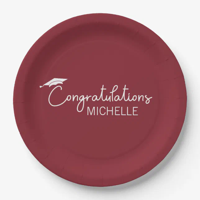 Graduation Congratulations Red White Script Simple Paper Plates | Zazzle