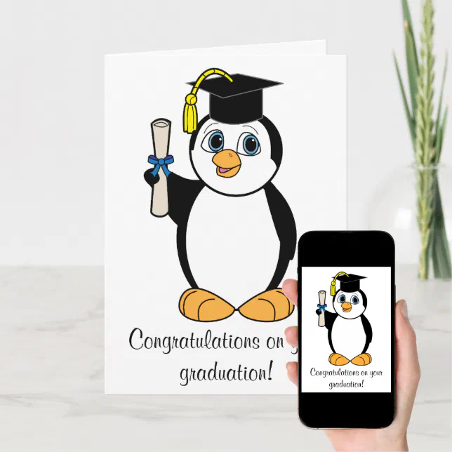 Graduation Congratulations with Boy Penguin Card | Zazzle
