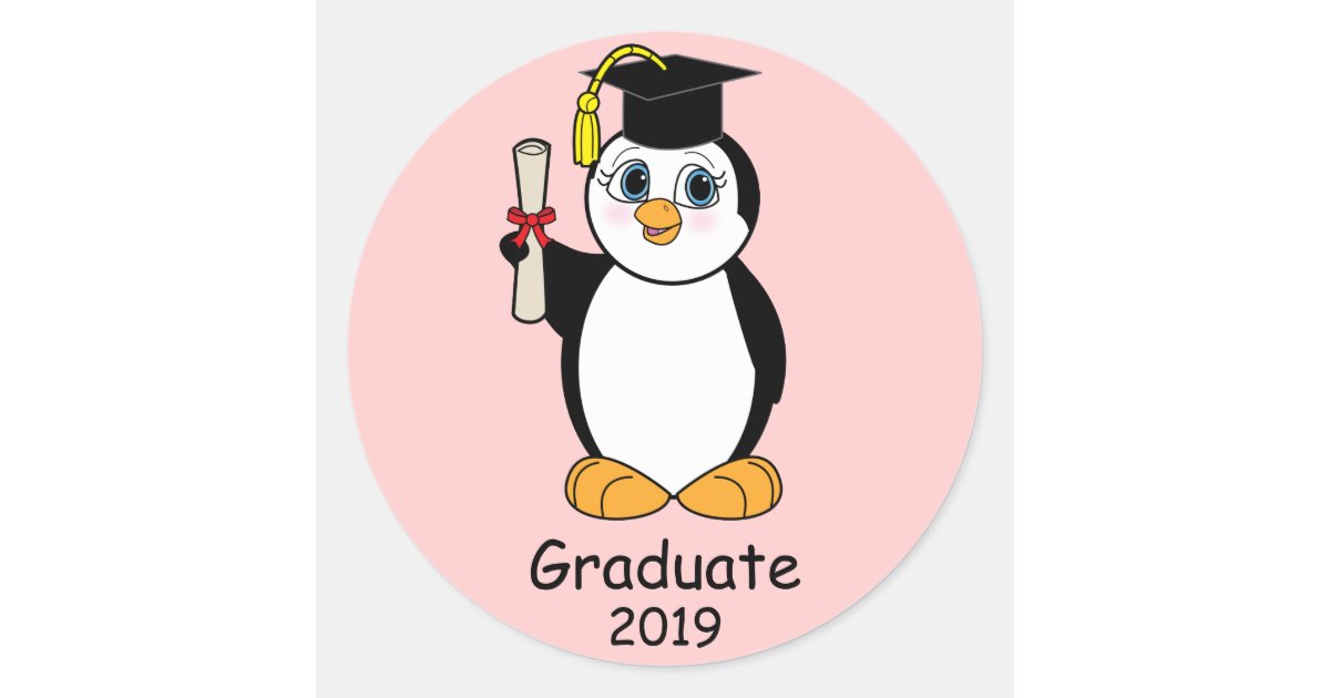 Graduation Congratulations with Penguin Classic Round Sticker | Zazzle