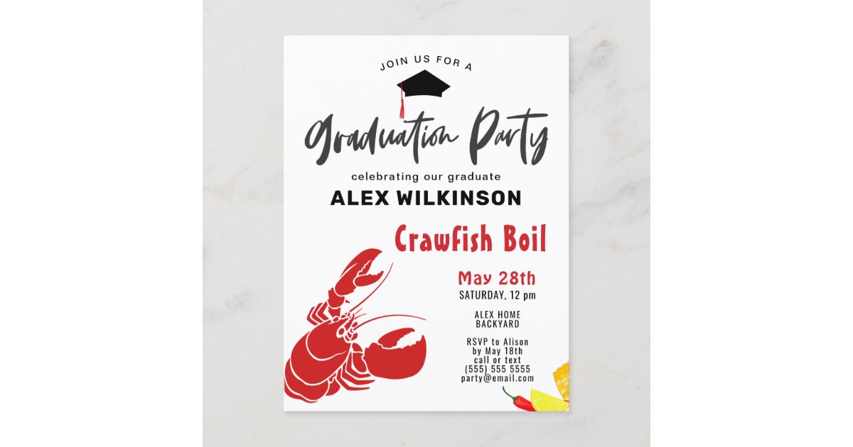 Graduation Crawfish Boil Party Invitation Postcard | Zazzle