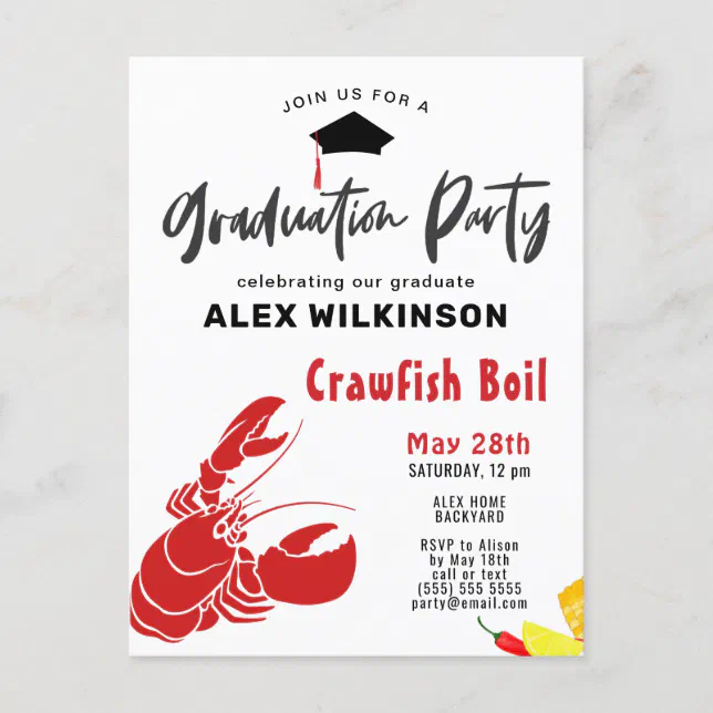 Graduation Crawfish Boil Party Invitation Postcard | Zazzle