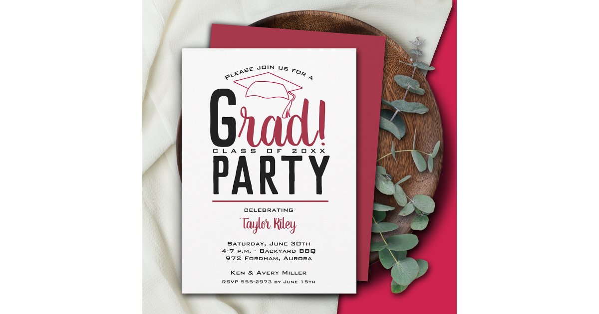 Graduation Crimson and Black Party Invitation | Zazzle