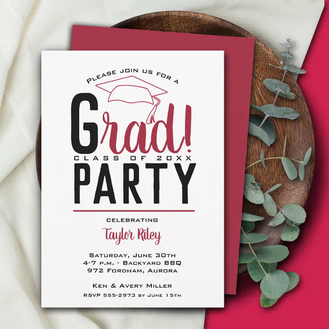 Graduation Crimson and Black Party Invitation | Zazzle