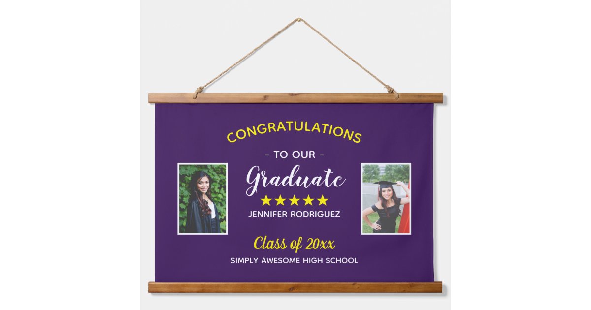 Graduation Custom 2 Photo Congratulations Graduate Hanging Tapestry ...