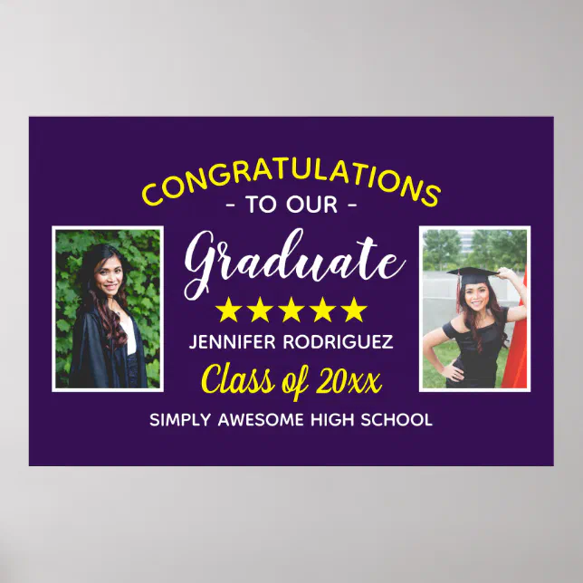 Graduation Custom 2 Photo Congratulations Graduate Poster | Zazzle