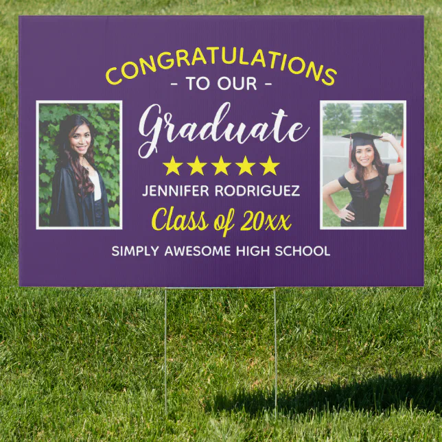 Graduation Custom 2 Photo Congratulations Graduate Sign | Zazzle