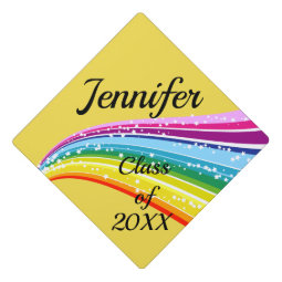 Graduation Custom Cap Topper NAME YEAR Rainbow | Zazzle
