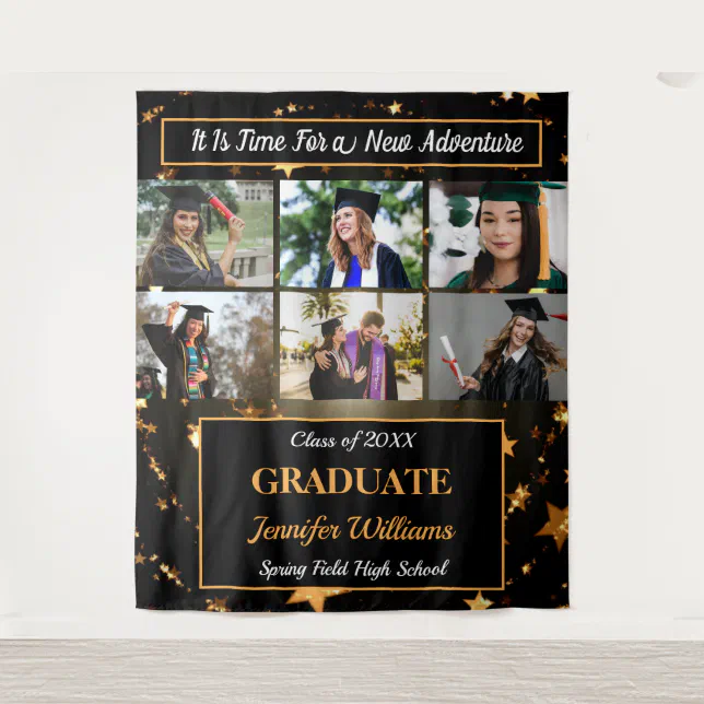 Graduation Custom Photo collage Name Class Year Tapestry | Zazzle