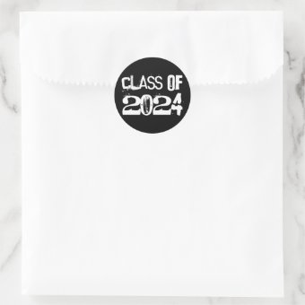 Graduation Custom Year Black White Grunge Style Classic Round Sticker ...
