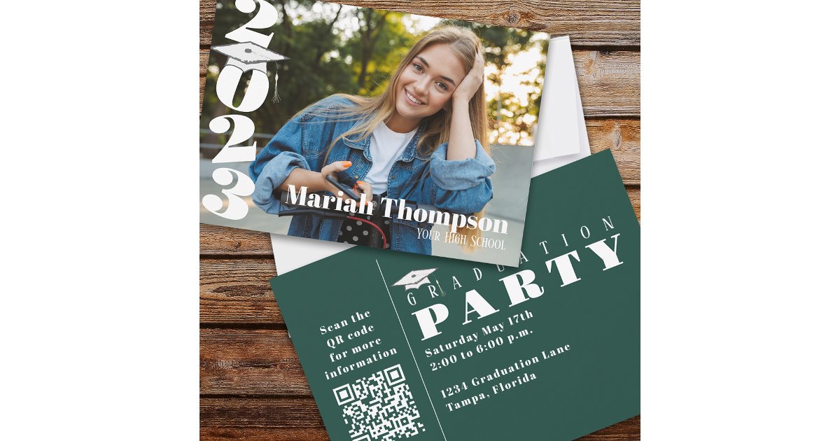 Graduation Dark Green Photo Class Of 2023 QR Invitation | Zazzle