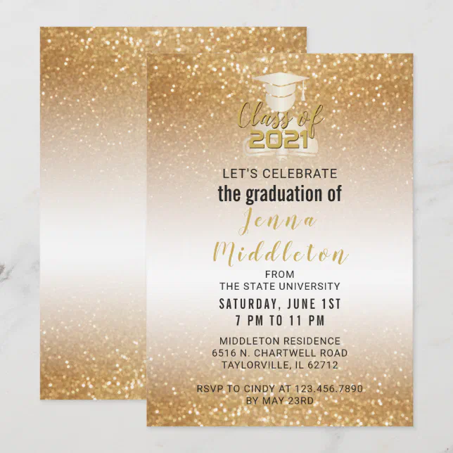 Graduation Design in A Glitter Gold Invitation | Zazzle