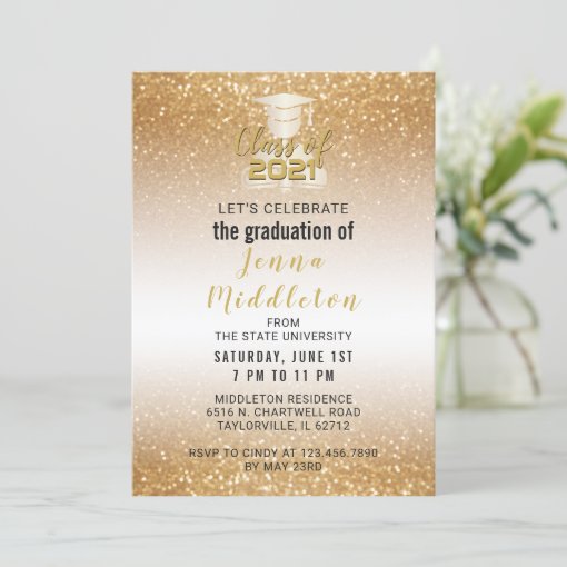 Graduation Design in A Glitter Gold Invitation | Zazzle