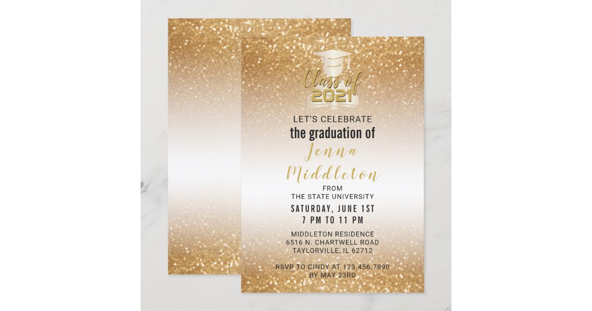 Graduation Design in A Glitter Gold Invitation | Zazzle