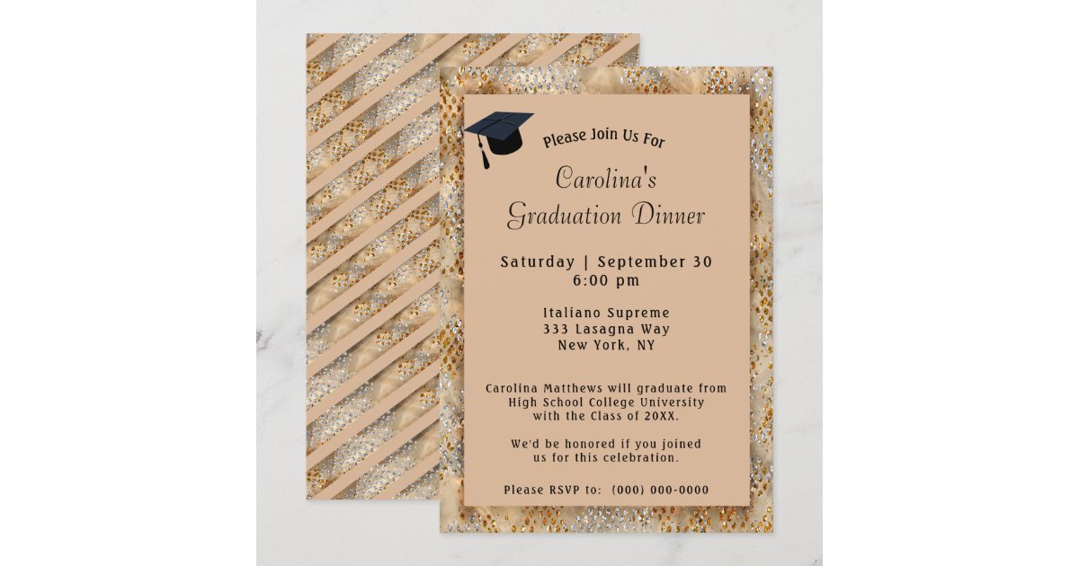 Graduation Dinner Cap Tan Graduation Invitation | Zazzle