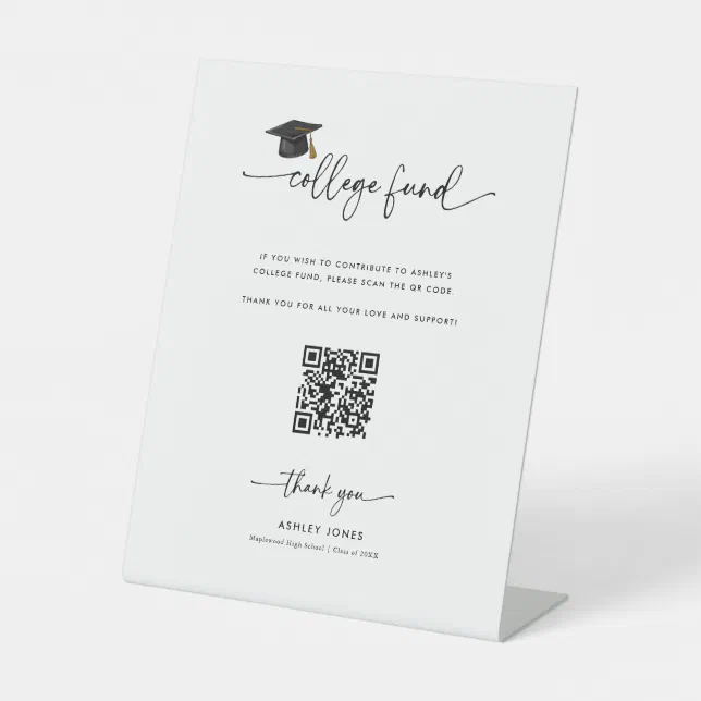 Graduation Donation Qr Code College Fund Sign | Zazzle