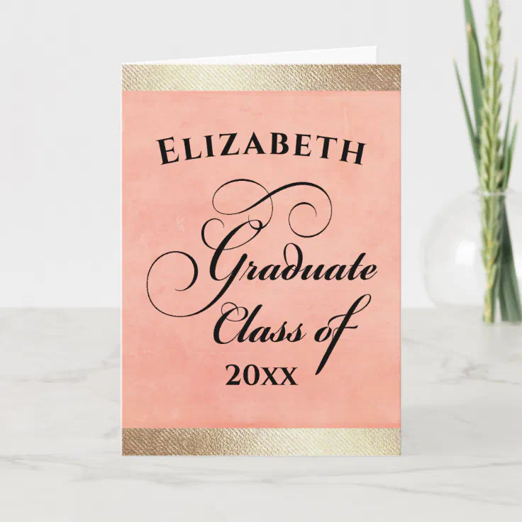 Graduation Elegant Gold Pink Congratulations Card | Zazzle
