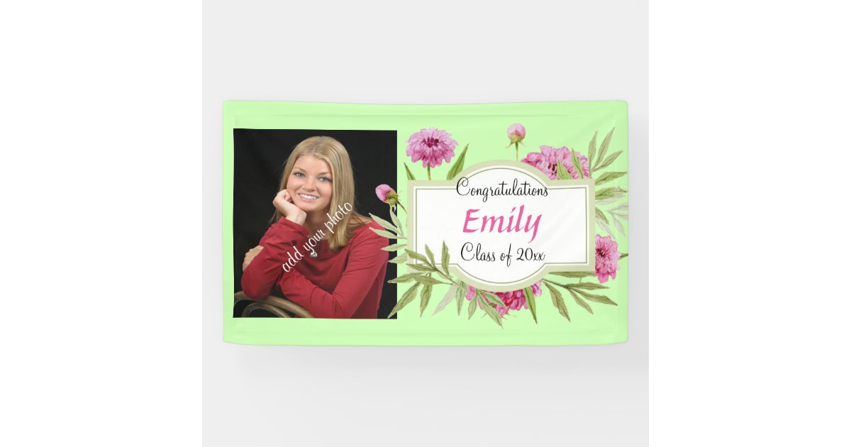 Graduation, Elegant Pink Floral, Photo, Custom Banner | Zazzle