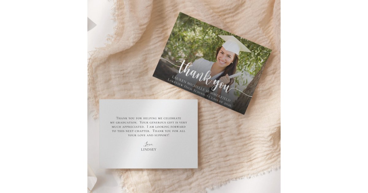 Graduation Elegant Script Photo Thank You Card | Zazzle