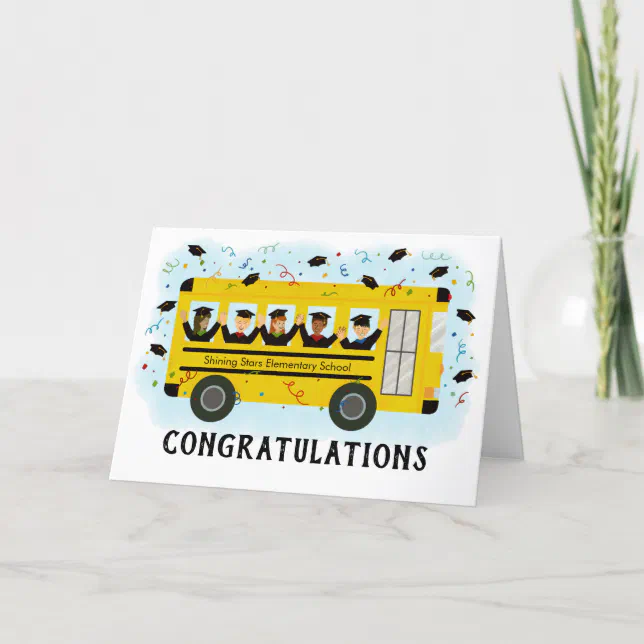 Graduation Elementary School Bus End Of Year Thank You Card | Zazzle