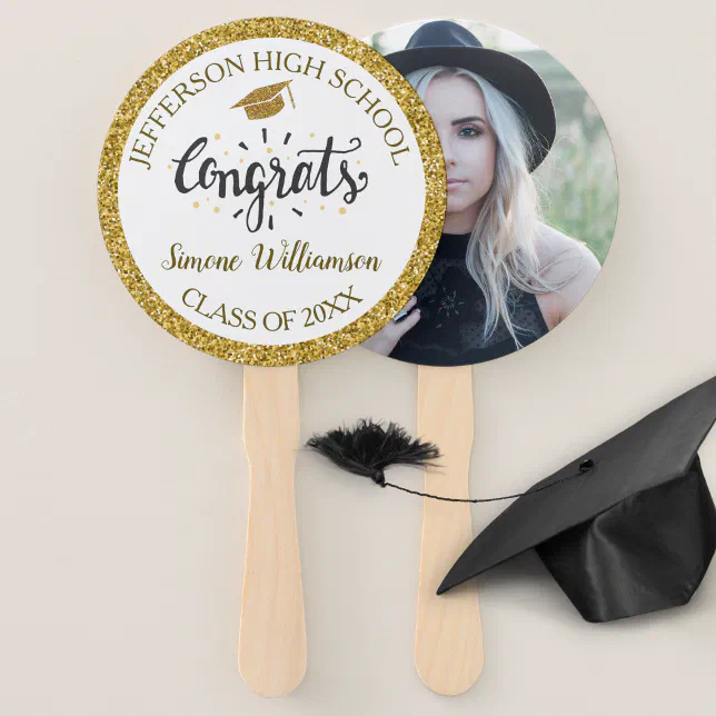 Graduation Fan Chic Gold Custom Graduate Photo | Zazzle