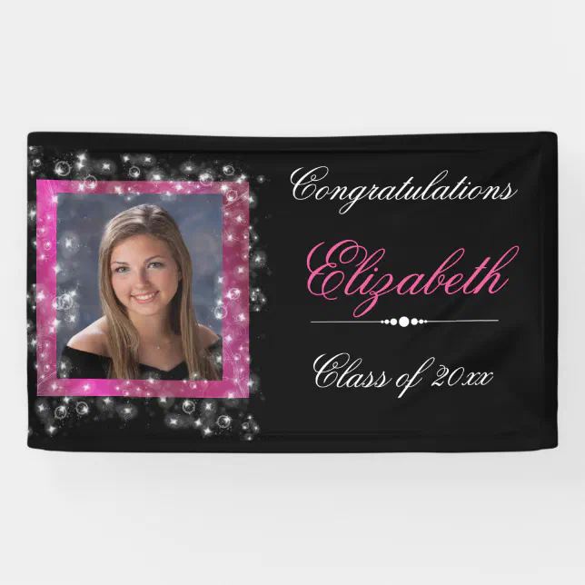 Graduation, Faux Sparkling Glitter, Pink Banner | Zazzle