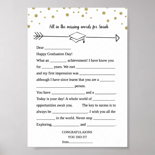 GRADUATion fill in missing words Poster | Zazzle