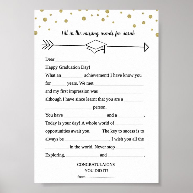 GRADUATion fill in missing words Poster | Zazzle