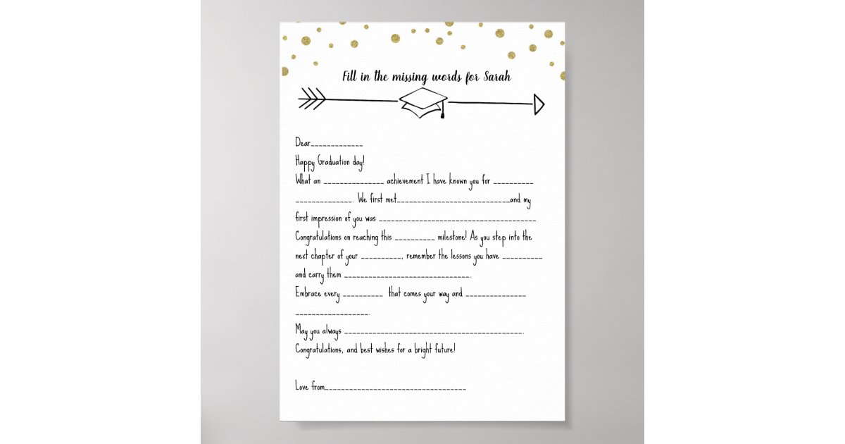 GRADUATion fill in missing words Poster | Zazzle