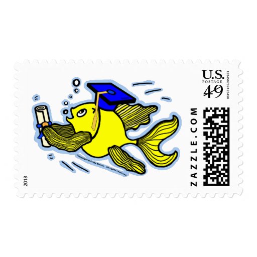 Graduation Fish Graduate funny cute comics stamp | Zazzle